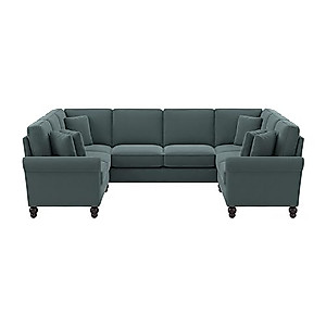 Bush Furniture Coventry U Shaped Sectional Couch, 113W, Turkish Blue Herringbone