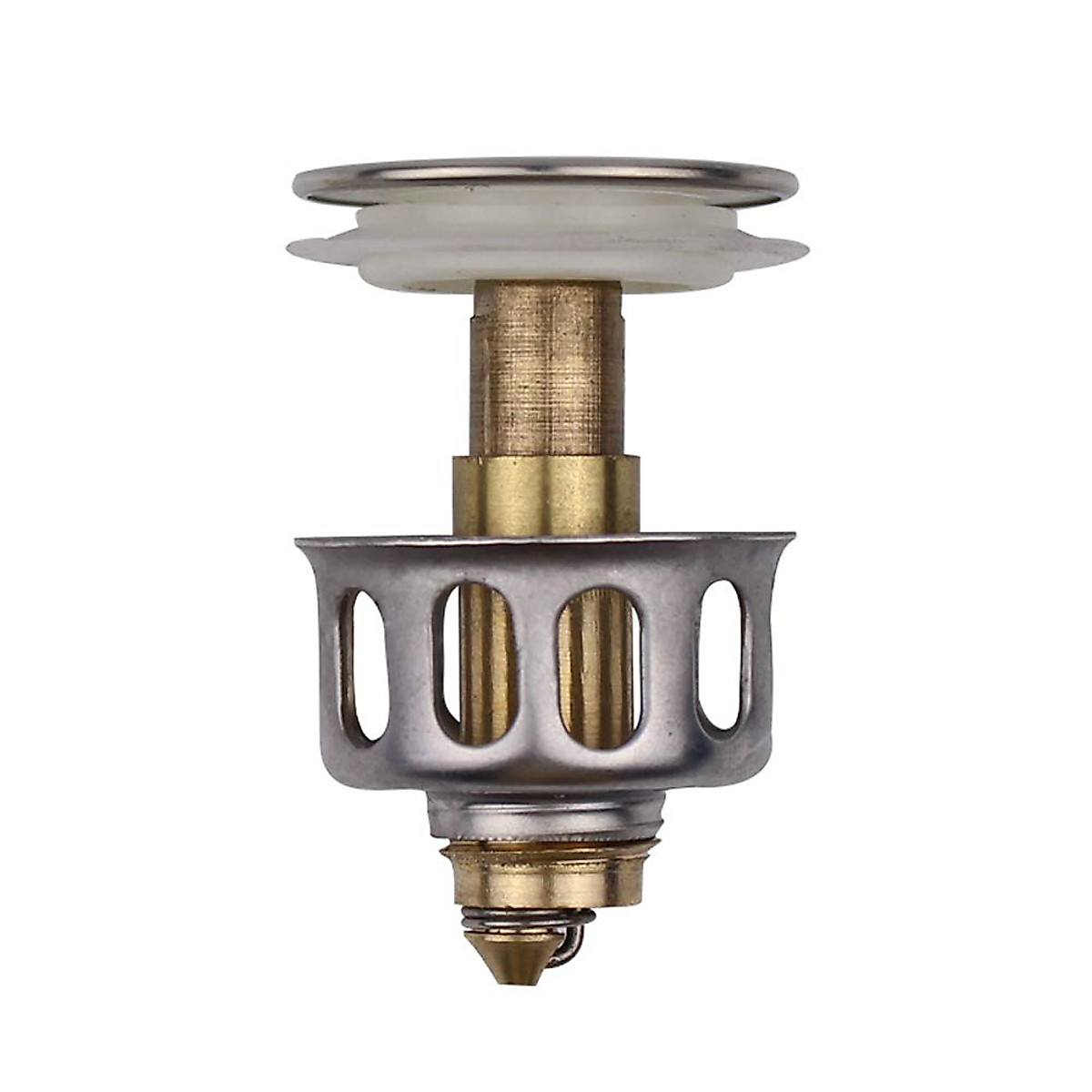 BSTOB Universal Wash Basin Bounce Drain Filter, Sink Drain Stopper Up Bathroom Sink Drain Plug with Basket, Kitchen Bathroom Strainer Sink Drain Stopper