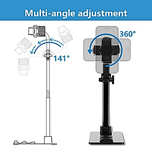 PEPPER JOBS Cell Phone Stand Adjustable Height & Angle Phone Holder Phone Stand for Desk Cell Phone Clip Stand Holder Two-in-one Live Streaming Stand Compatible with 3.5"-6.7" Device
