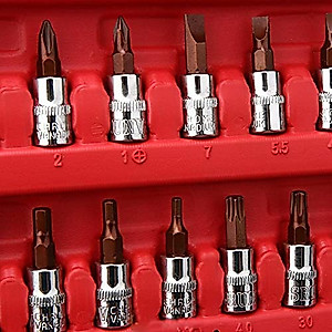 JTSQ US 46X Metric Socket Set 1/4" Wrench Torx Ratchet Driver Screwdriver Bit Tool Tool box Tool set Tool kit Multi tool Tool organizer Tool box organizer Hand tools Tool storage Home improvemen