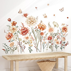 decalmile Boho Flower Wall Decals Wildflower Garden Floral Grass Wall Stickers Girls Bedroom Living Room Kitchen Wall Decor Gifts for Mom