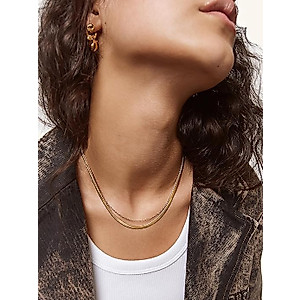 Hey Harper Jewelry Set with Gold Herringbone Necklace and Thin Chain Necklace - Waterproof Jewelry - 14k Gold, Tarnish free, Stainless Steel Jewelry for Women