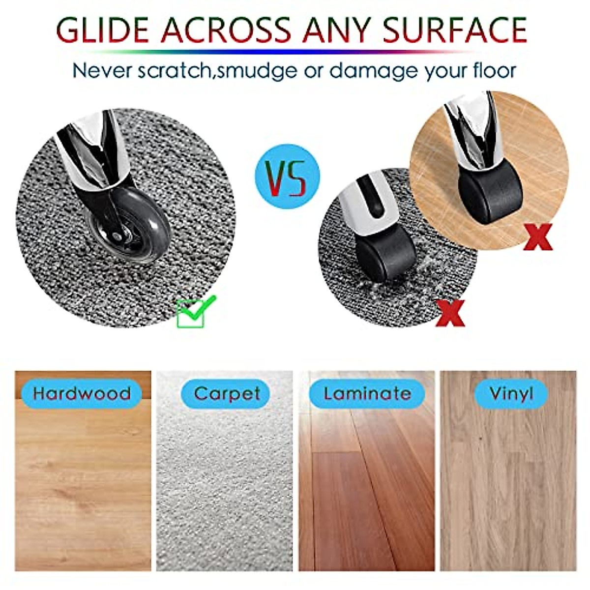 Gaming Chair Wheels - 2.5 inch Heavy Duty Caster Wheels(2200lbs),Mute Rolling Desk Chair Wheels Replacement (Set of 5)-Rubber Office Chair Wheels for Carpet, Wood Floors,Hardwood Floors