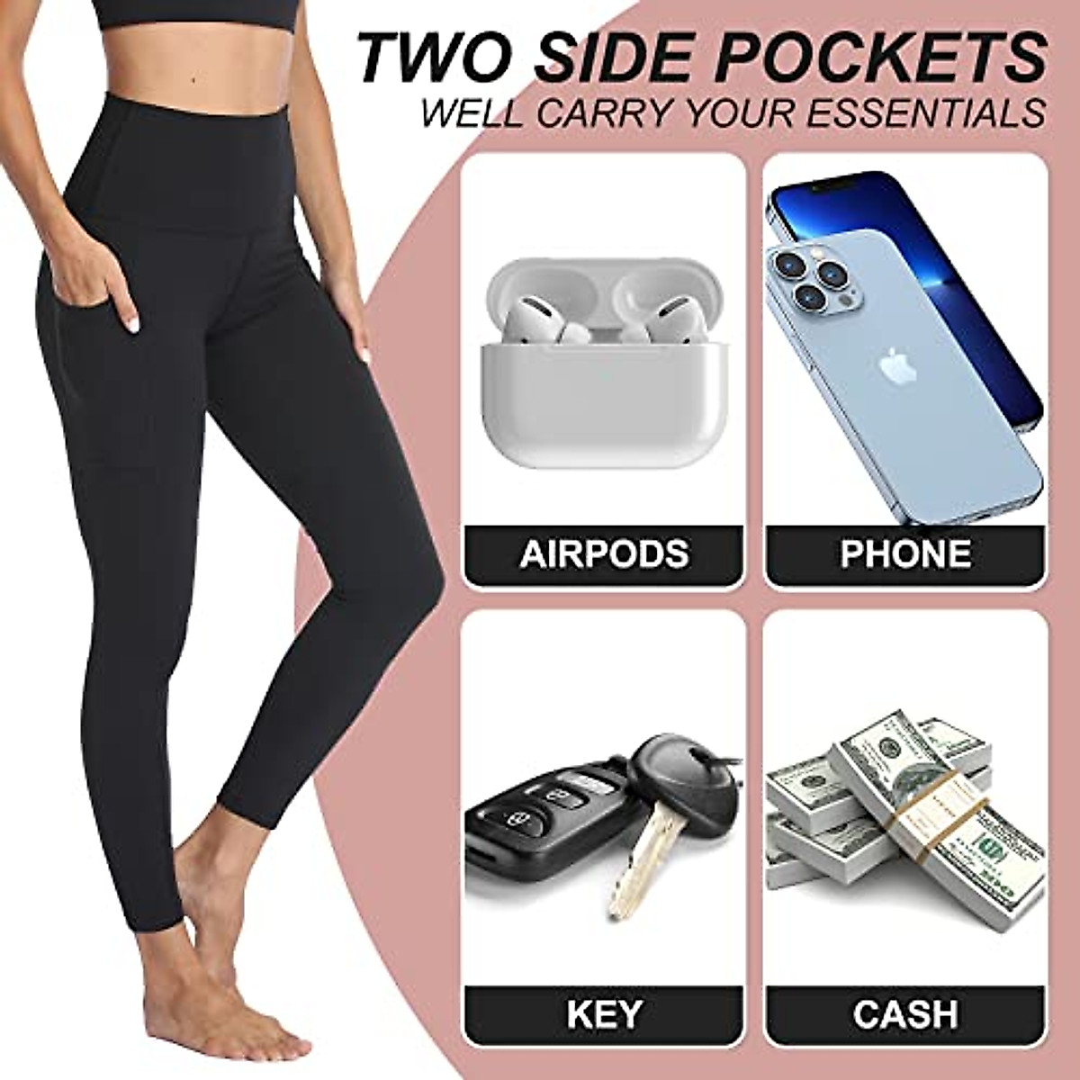 NexiEpoch 4 Pack Leggings for Women with Pockets- High Waisted Tummy Control for Workout Running Yoga Pants Reg & Plus Size