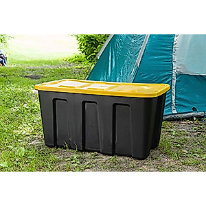 Homz 34-Gallon Durabilt Plastic Stackable Home Office Garage Storage Organization Container Bin w/Lid and Handles, Black/Yellow (2 Pack)