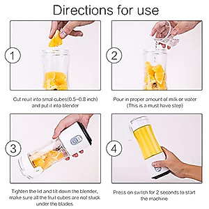 Portable Blender for Shakes and Smoothies: Personal Size Single Serve Travel Fruit Juicer Mixer Cup with Rechargeable USB Small Electric Individual Mini Blender for Juice Milk