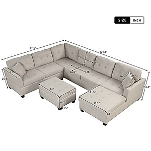 Merax Oversized Sectional Sofa with Storage Ottoman, U Shaped Sectional Couch