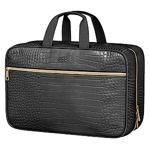 Dot&Dot Leather Hanging Travel Toiletry Bag for Women - Large Travel Toiletries Bags for Women - Travel Bags for Women Toiletry and Makeup - Makeup Travel Bag Organizer - Toiletry Travel Bag Women