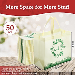 Xinnun 50 Pieces Thank You Tote Bags Bulk, Reusable Non Woven Tote Bags with Handles, Foldable Portable Fabric Tote Bag for Shopping, Grocery, Gift, Parties Boutiques Retail, 12.6 x 6.3 x 11.8 Inches