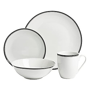 10 Strawberry Street Café Stripe 16 Piece Coupe Dinnerware Set, Black