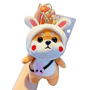 BONICI Men Women Creative Cute Lovely Cosplay Costume Play Changing Clothes Shiba Inu Dog Pendant Keychain Key-Chains Keyring Gift Pendant Handbag Tote Purse Backpack Decoration Car Key -Rabbit