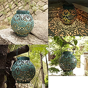 DJASM 2pcs Outdoor Waterproof Solar Lamp Led Hanging Lantern Light for Home Garden Yard Pathway Retro Hollow Solar Powered Decoration Light