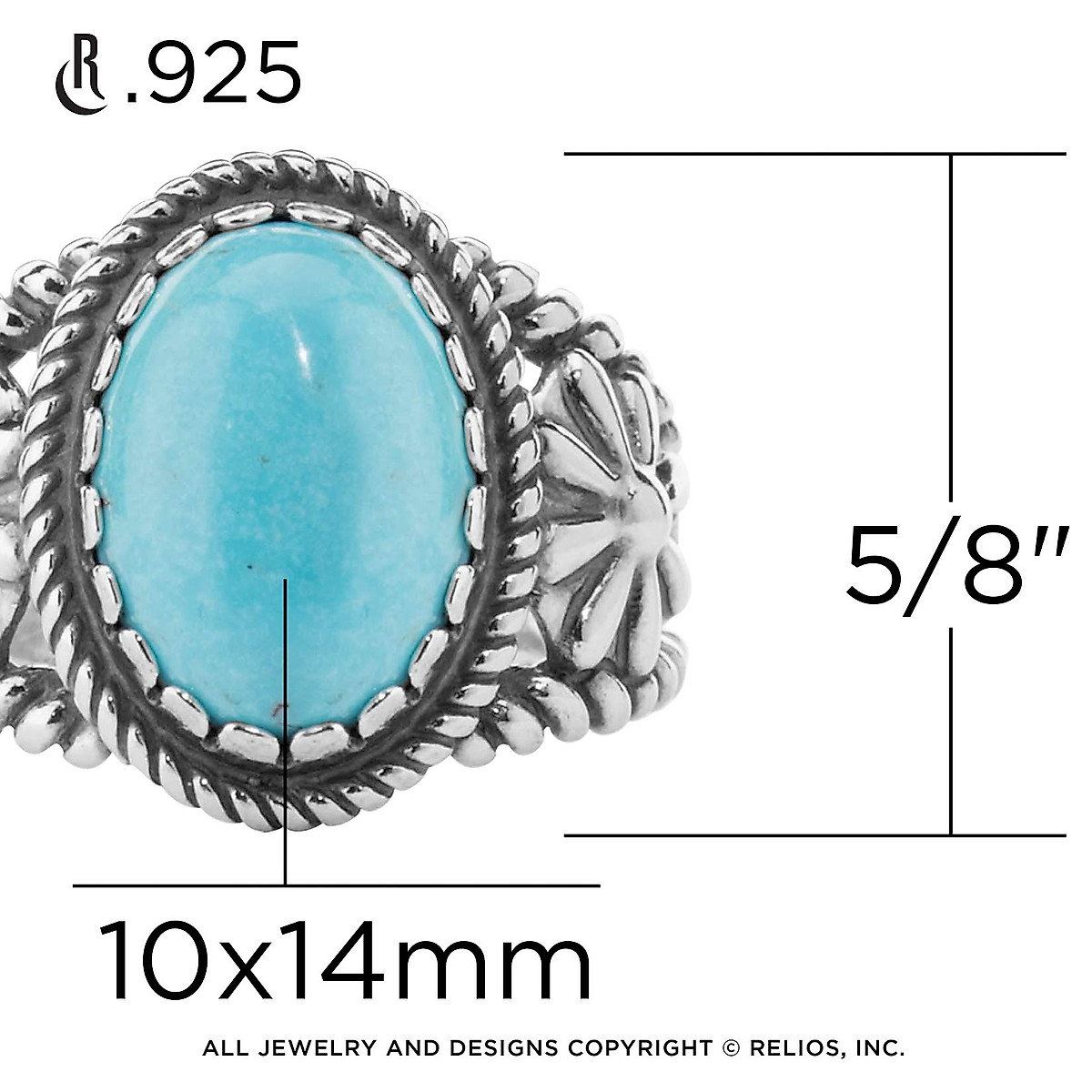 American West Jewelry Sterling Silver Women's & Men's Ring Blue Turquoise Gemstone Native-Inspired Flower Design Size 9