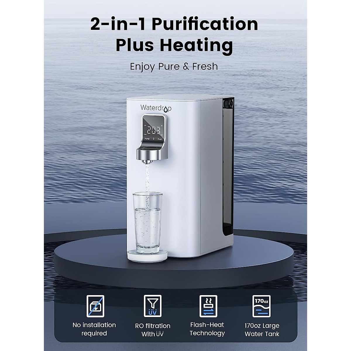Waterdrop K19-H Countertop Reverse Osmosis System, Instant Hot Water Dispenser, Reverse Osmosis Water Filter Countertop, 3:1 Pure to Drain, 4 Temperature Options, No Installation