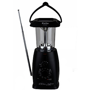 Kaito KA249W Multi-Functional Solar/Wind-up Dynamo and Solar Powered LED Camping Lantern with AM/FM NOAA Weather Radio & Cell Phone Charger, Color Black