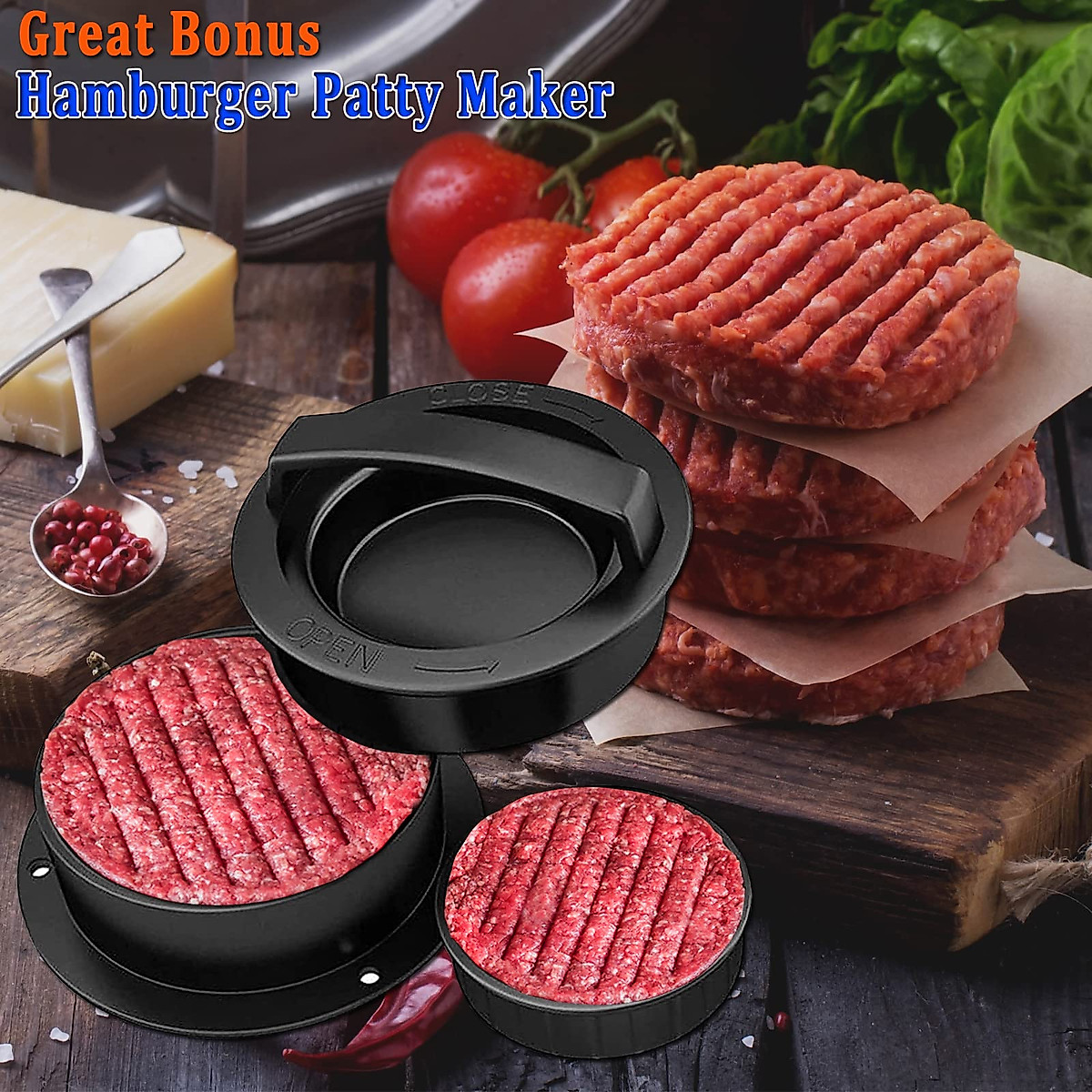Breakfast Kit for Blackstone Grill, 7 Piece Griddle Accessories Set - Including Pancake Batter Dispenser, Bacon Press, Egg Rings, Hamburger Press Patty Maker