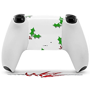 WraptorSkinz Skin Wrap compatible with Sony PS5 DualSense Controller Christmas Holly Leaves on White (CONTROLLER NOT INCLUDED)