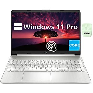 HP Touchscreen Laptop, 15.6 Inch FHD Business Laptop, Intel i7-1165G7, 32GB RAM, 1TB SSD, Windows 11 Pro, 10 Number Key, Silver, PCM