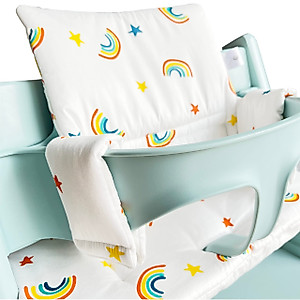 ZARPMA Highchair Cushion Compatible with Stokke Tripp Trapp Chiar High Chair Insert Cotton Fabric Cover Filled with Cotton Padding (White Rainbow)