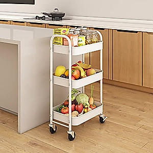 Simple Trending 3-Tier Heavy Duty Metal Utility Rolling Storage Cart with Lockable Wheels, White