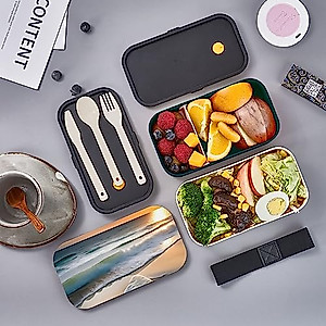 Sunset Over The Waves Adult Lunch Box, Bento Box, With Cutlery Set Of 3, 2 Compartments, Rectangular, Lunch Box For Adults