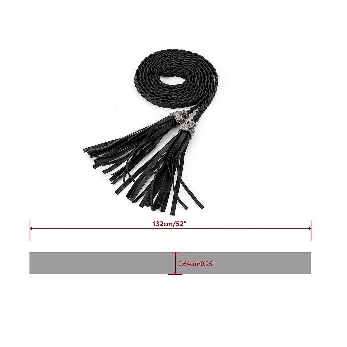 Allegra K Women's Tassel Braided Belts Skinny Woven Waist Belts for Skirt Dress 132 cm/52 inches Black