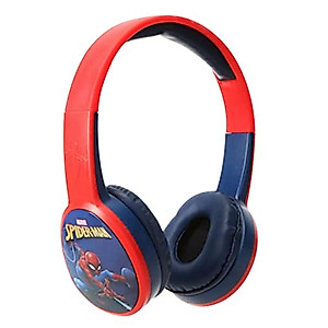 Spider Man Bluetooth Kid Safe Headphones Over The Ear Padded Cushions Flying on a Web Design
