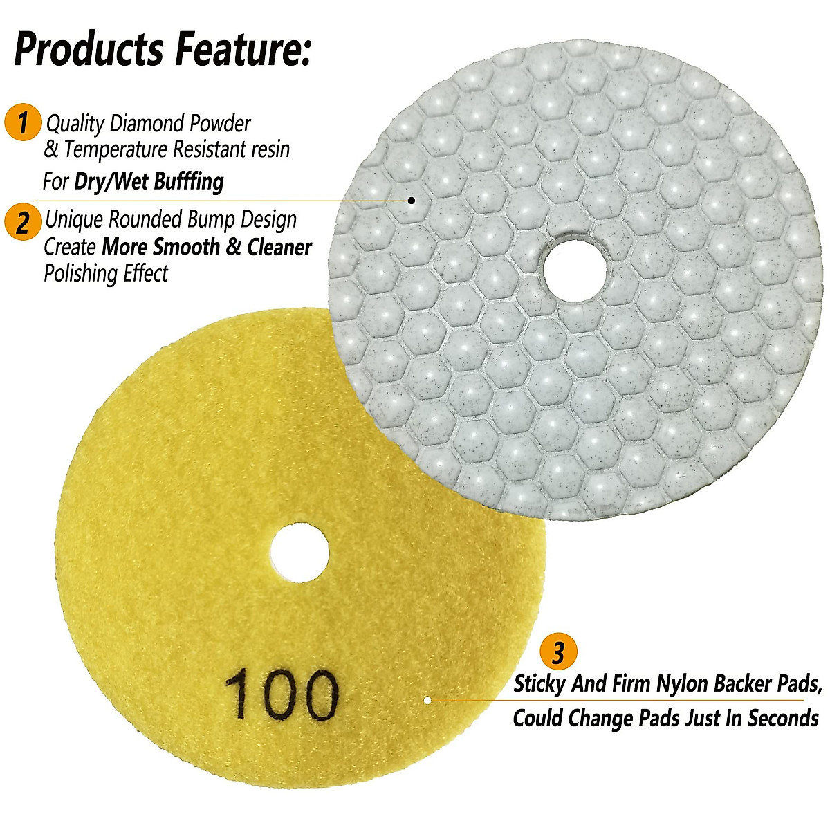 16 Packs Dry Diamond Polishing Pads Set, 4 Inch Dry/Wet Granite Bufffing Pad for Marble Quartz Concrete Stone Tiles - High Temperature Resistance Sanding Kit for Grinder Polisher Drill