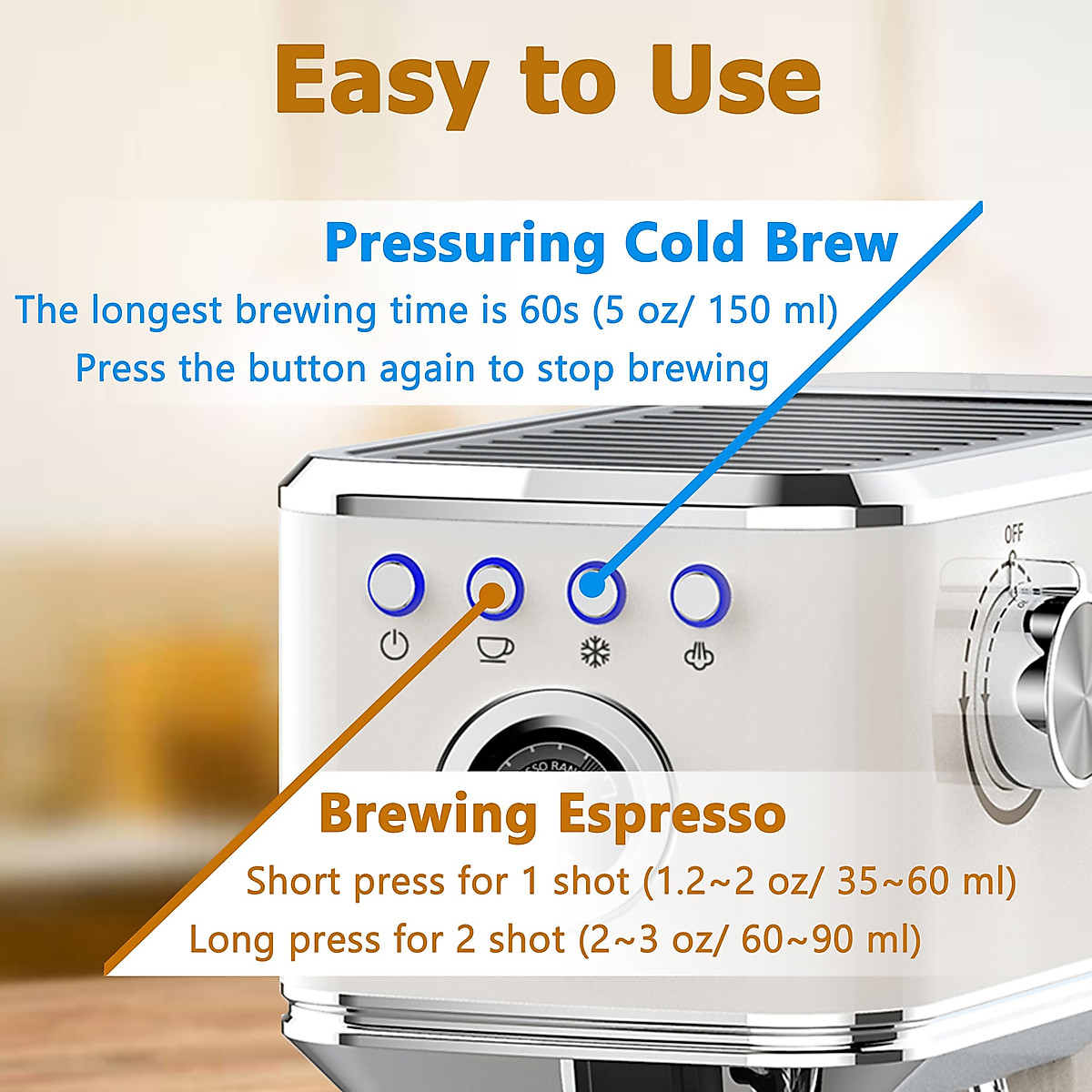 Espresso Machine 20 Bar, Stainless Steel Iced Coffee Maker, Professional Espresso Maker with Milk Frother Steam Wand, Compact Coffee Machine, Gift for Dad or Mom CCHENGVEY
