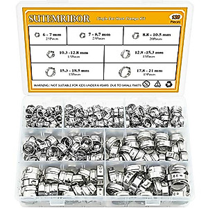 Sutemribor 304 Stainless Steel 7-21mm Single Ear Hose Clamps Assortment Kit, 128PCS