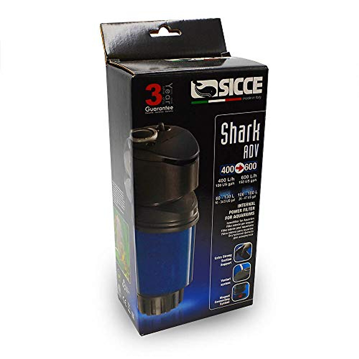 SICCE Shark ADV 600 Internal Filter, freshwater and saltwater application, for submerged use|158 GPH
