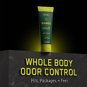 Mando Whole Body Deodorant For Men - Invisible Cream - 72 Hour Odor Control - Aluminum Free, Baking Soda Free, Skin Safe - 3 Ounce Tube (Mt Fuji)