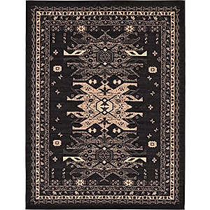 Rugs.com Heris Collection Rug – 9' x 12' Black Medium Rug Perfect for Living Rooms, Large Dining Rooms, Open Floorplans