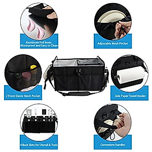 WOMACO Large Grill and Griddle Caddy with Cooler Bag, Outdoor Picnic Caddy with Paper Towel Holder, Camping Utensil Caddy for Outdoor, Camper, Travel, Car, RV (Dark Gray)