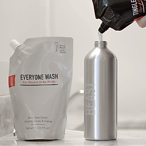 Beast Tingle Shampoo 1L (33.8 fl oz) Pouch + Reusable Durable Aluminum 16oz Beast Bottle