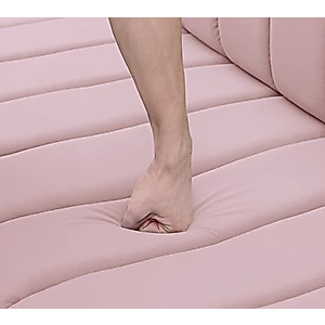 Yoluckea Loveseat Sofa Small Couch, Upholstered Love Seats Furniture with Two Throw Pillows and Golden Metal Legs Suitable for Small Spaces (Pink)