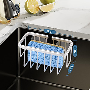 ONTOTY Sponge Holder for Kitchen Sink,Sponge Holder,Aluminum Sponge Holder for Kitchen Sink Suction,Sink Caddy,Kitchen Sink Organizer with Suction Cups & Adhesives Hooks for Kitchen,Bathroom(Silvery)