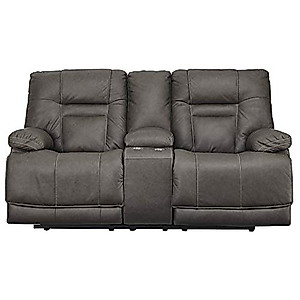 Signature Design by Ashley Wurstrow Leather Adjustable Dual Sided Power Reclining Loveseat with Console & USB Charging, Dark Gray