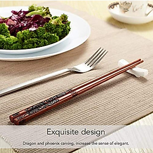 Chopstick Reusable Chinese Dragon and Phoenix Chopsticks with Holder and Carrying Bag Chinese Traditional Stylish Gift Set (2 Pairs)