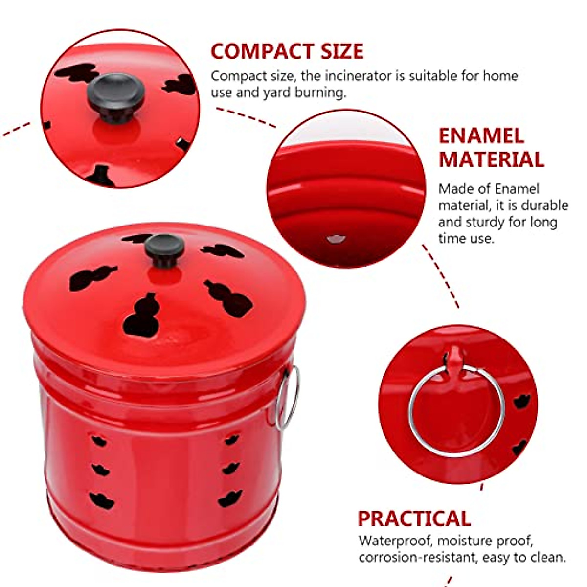 DOITOOL Small Burning Bucket Incinerator Barrel with Lid Incinerator Fire Bin Enamel Fire Cage Works Good to Burn Old Bills, Documents and Paper (10.22 x 10.22 inch)