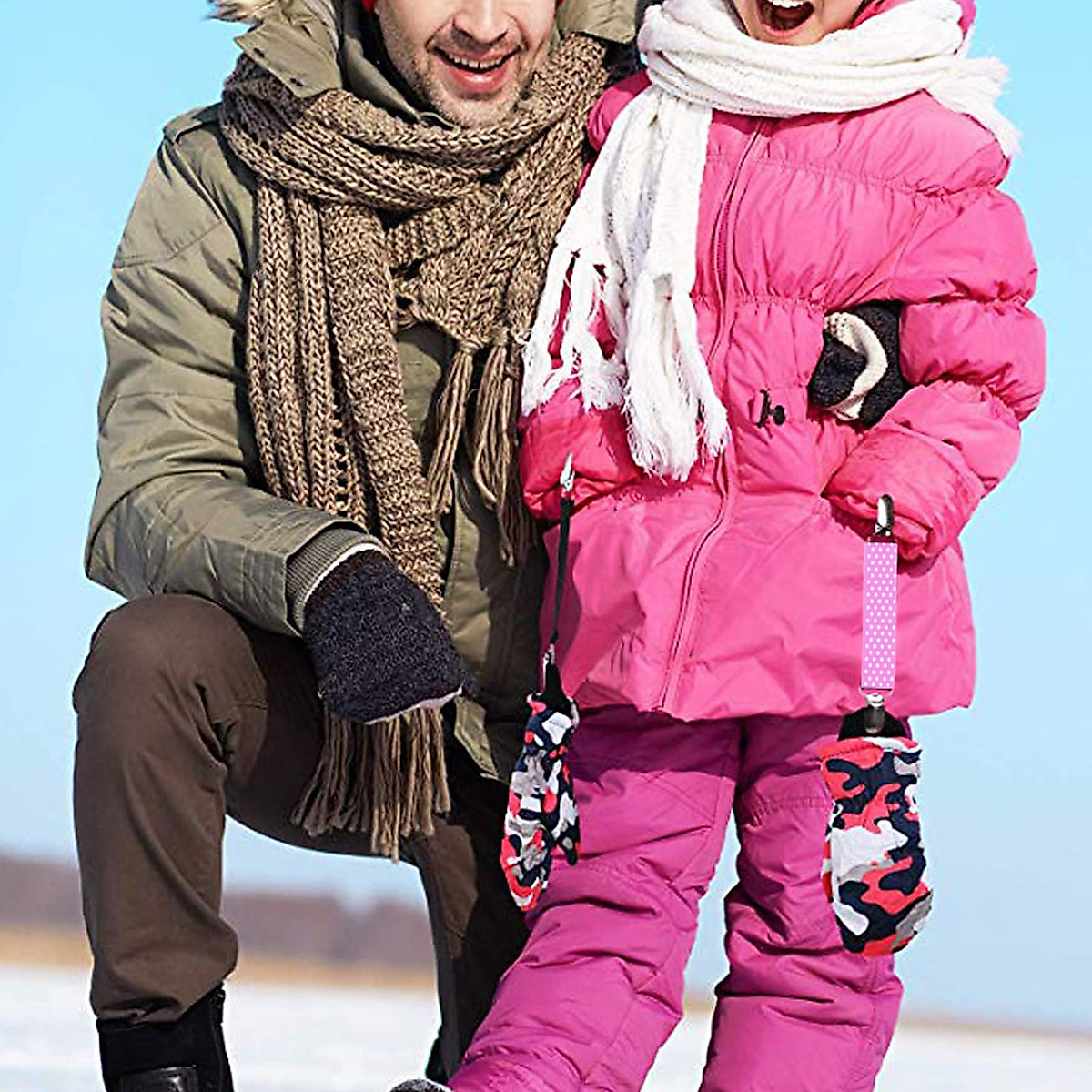 Zkptops 4pcs Winter Elastic Mitten Clips Beanie Caps Hat Clips for Kids Toddlers Babies Adults Children Women Strong Stainless Steel Gloves Clips Bulk for School, Snow and Cold Winter Days, Pink