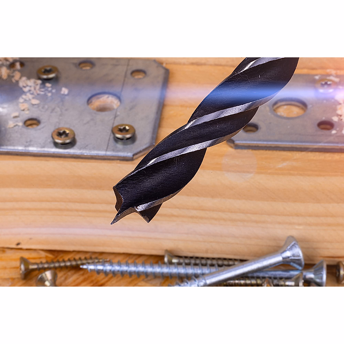 NordWolf 12-Piece Brad Point Wood Drill Bit Set for Carpenter Woodworking, Double Flutes Design with 1/4" Hex Shank, SAE Sizes 1/8" to 1/2"