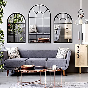 HQiJun Wall Mirror Window Decorative Mirrors Arched Farmhouse for Living Room Bedroom Entryway Bathroom Vanity (19.7” x31.5” x0.9”)