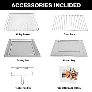 Condake 32QT Large Air Fryer Oven Toaster Oven Combo with Rotisserie 18-in-1 Convection Oven Countertop LED Touch and Knob Design Digital Oven for Bake Broil Pizza Roast Toast Dehydrate,1800W,Stainless Steel,ETL certified