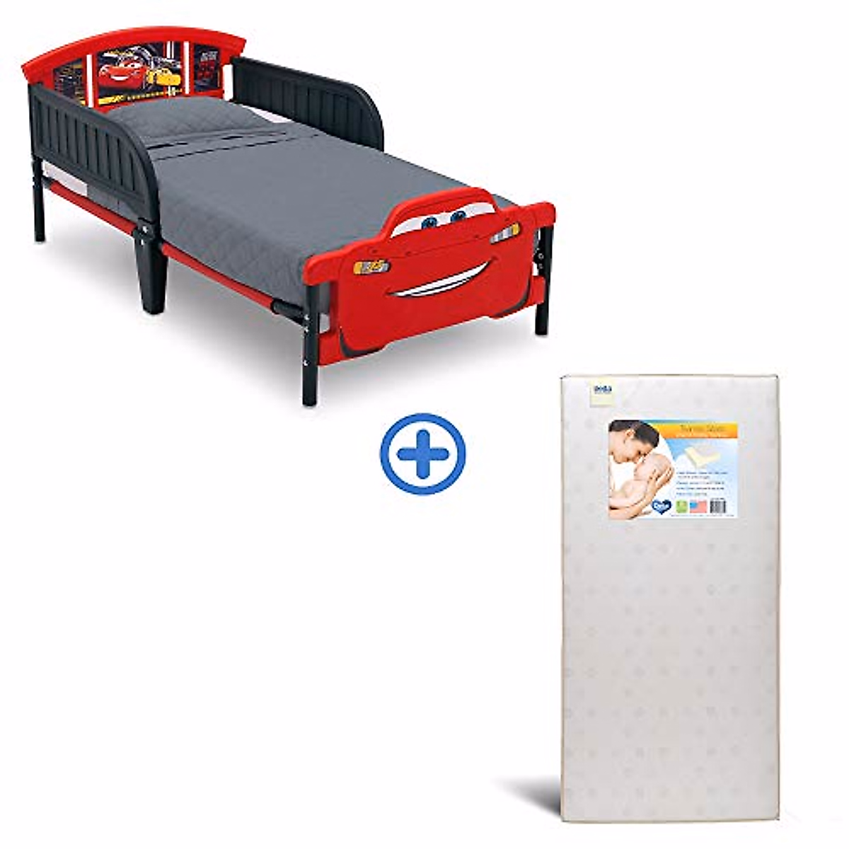 Delta Children 3D-Footboard Toddler Bed, Disney/Pixar Cars 3 Twinkle Stars Fiber Core Crib and Toddler Mattress