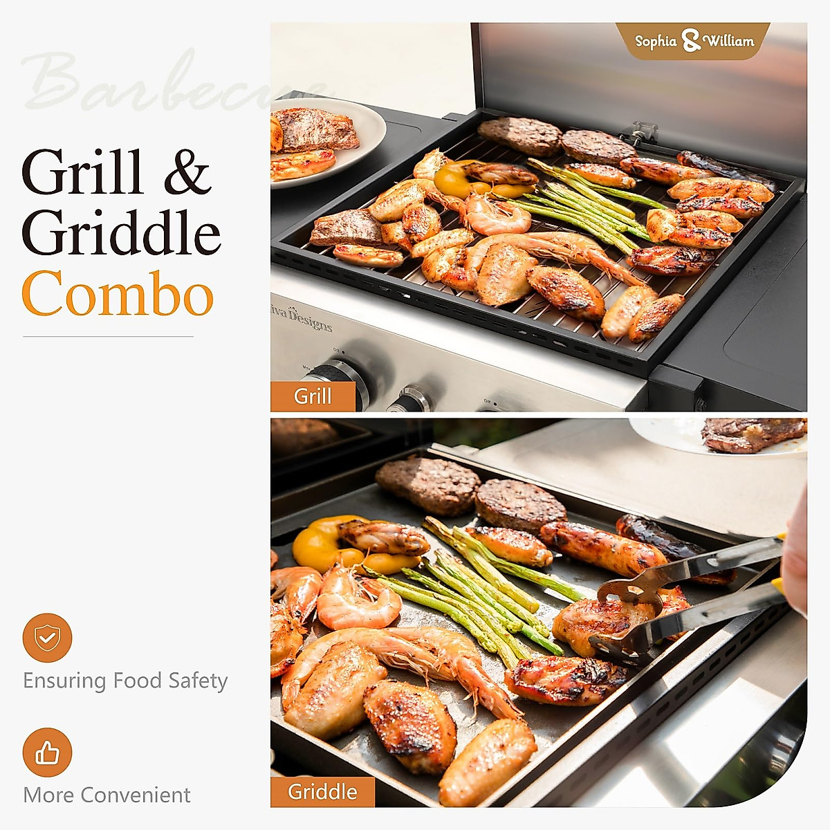 Sophia & William 2-Burner Gas BBQ Grill With Flat Top, Small Outdoor Propane Barbecue Grill with Side Shelves,Lid and Hose & Regulator for Camping, 20,000 BTU,Black