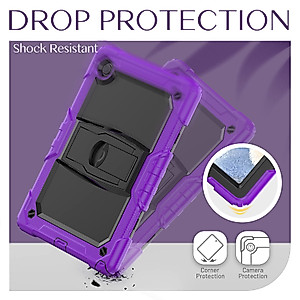 Case for Samsung Galaxy Tab A8 10.5-Inch 2022 (SM-X200/X205/X207), Military Grade Shockproof Rugged Silicone Protective Case with Kickstand, Shoulder Strap,Purple