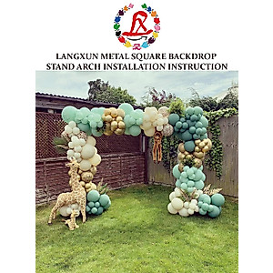 LANGXUN Heavy Duty Gold Metal Square Backdrop Stand Arch for Wedding Birthday Decoration, Graduation Decorations, Ceremony Reception, Event Party Supplies, Baby Shower Photo Booth Background Supplies