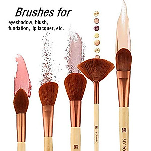 SEPROFE Makeup Brushes, 10Pcs Make Up Brushes Set, Premium Synthetic Kabuki Powder Foundation Contour Blush Concealer Eye Shadow Blending Liner Makeup Brush Kit with Organizer Bag and Makeup Sponge