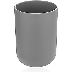 6 Pcs Plastic Bathroom Accessory Set Luxury Bath Accessories Bath Set Lotion Bottles, Toothbrush Holder, Tooth Mug, Soap Dish, Toilet Brush, Trash Can, Rubbish Bin (Grey)